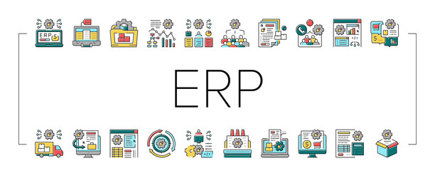 Erp enterprise resource planning icons set Vector Image