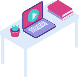 Flat 3d isometric workspace concept with laptop Vector Image
