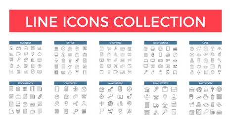 Line icons collection Royalty Free Vector Image