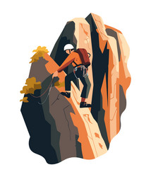 Man climbing mountain peak high up Royalty Free Vector Image