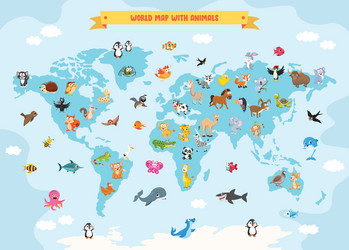 World map with animals Royalty Free Vector Image