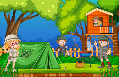 Backyard background with cartoon kids Royalty Free Vector