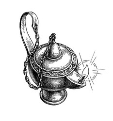 Islamic oil lamp etching Royalty Free Vector Image