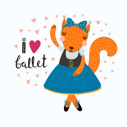 Cute furry squirrel dancing ballet wearing skirt Vector Image
