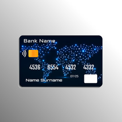 Credit debit card with glowing world map design Vector Image