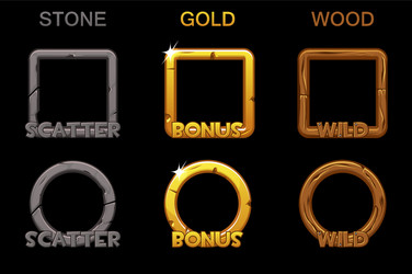 Pirate icons in wooden frames for slots Royalty Free Vector