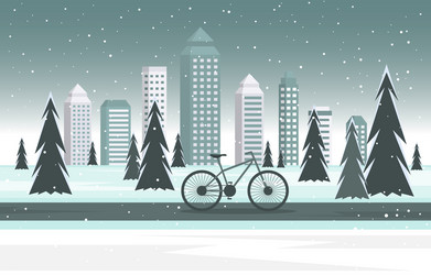 Winter snow tree snowfall city bike landscape Vector Image