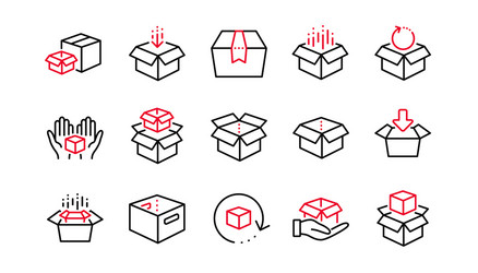 Box line icons package delivery boxes cargo Vector Image