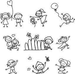Hand drawing cartoon character happy kids Vector Image