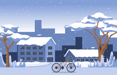 Winter snow tree snowfall city bike landscape Vector Image