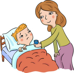 Sick child with fever thermometer in mouth Vector Image