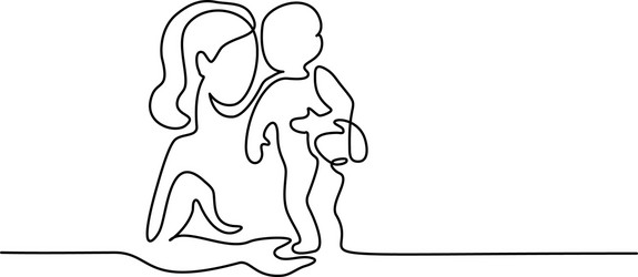 Simple line art of a mother holding her baby Vector Image
