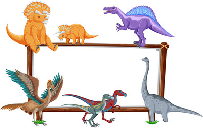 Group of dinosaurs around board on white Vector Image