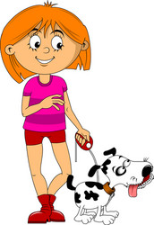 Girl Walking with Dog - Cartoon Royalty Free Vector Image