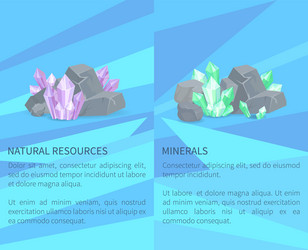 Crystals and minerals among grey stones realistic Vector Image