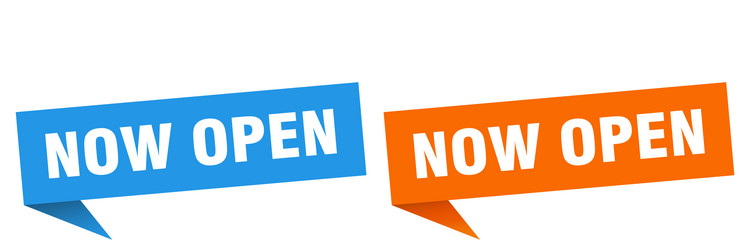 Now open banner now open speech bubble label Vector Image