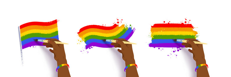 Hands drawing lgbtq flags colors Royalty Free Vector Image