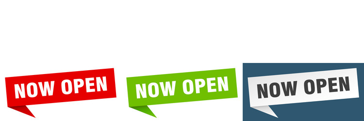 Now open banner now open speech bubble label Vector Image