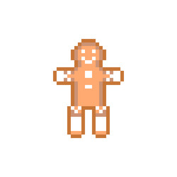 Gingerbread cookie pixel art style Royalty Free Vector Image