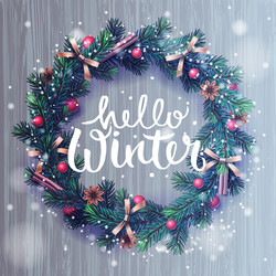 Hello january winter watercolor wreath card Vector Image