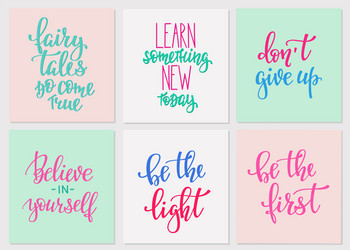 A set of postcards with quotes and flowers Vector Image