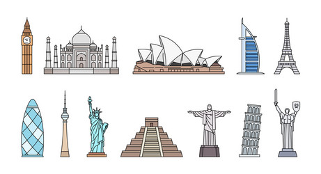 World monuments icons Royalty Free Vector Image