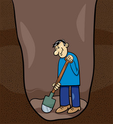Cartoon little boy digging hole with shovel Vector Image