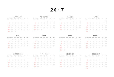 Calendar 2017 year simple style week starts from Vector Image