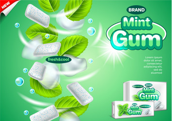 Gum ads mint leaves and ice cubes explosion Vector Image