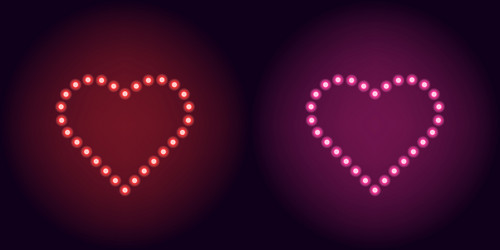 Red and pink neon heart with rays Royalty Free Vector Image