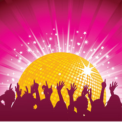 Purple disco ball and crowd Royalty Free Vector Image