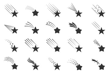 Set shooting stars collection stylized Royalty Free Vector