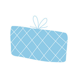 Blue gift box in cartoon flat style hand drawn Vector Image