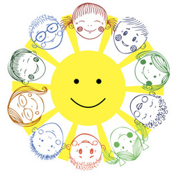 Little kids cartoon clouds sun kite Royalty Free Vector