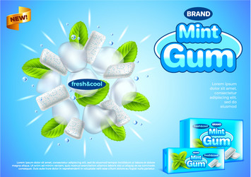 Chewing gum ads mint pack explosion background Vector Image