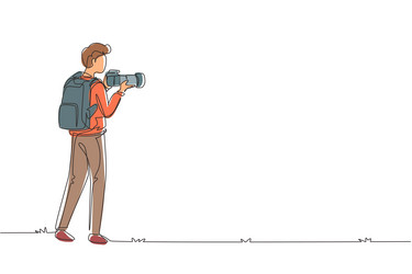 Single continuous line drawing young male tourist Vector Image