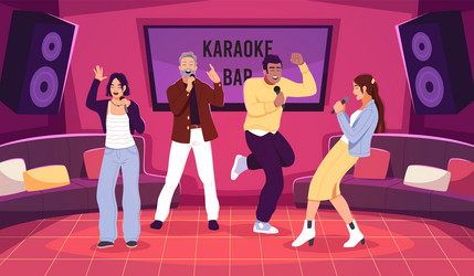 People group in karaoke club friends sing song Vector Image