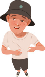 Positive man character in bucket hat with smiling Vector Image
