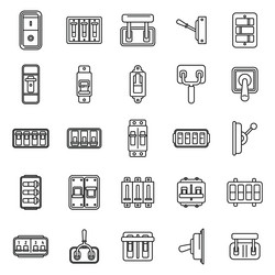 Breaker switch icons set flat cable Royalty Free Vector