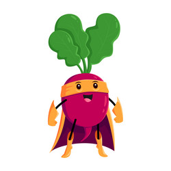 Cartoon daikon radish vegetable hero character Vector Image