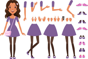 Female character poses for animation Royalty Free Vector