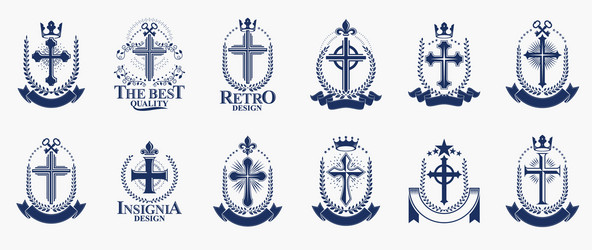 Vintage christian crosses logos or emblems Vector Image
