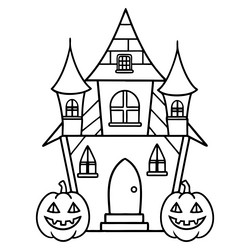 Halloween haunted house coloring page for kids Vector Image