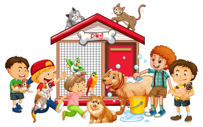 Happy children playing with their animals Vector Image