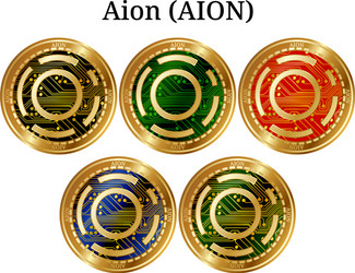 Set of physical golden coin aion aion Royalty Free Vector