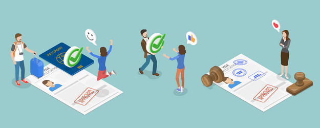 Visa processing isometric background Royalty Free Vector