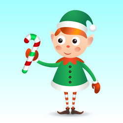 Little elf holding candy cane Royalty Free Vector Image