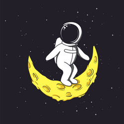 Little spaceman on crescent moon Royalty Free Vector Image