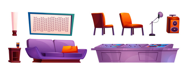 Music studio record furniture cartoon set Vector Image