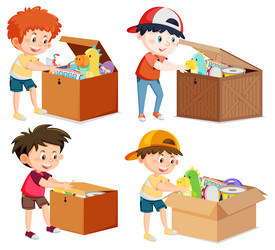 Set children with toys in the box Royalty Free Vector Image